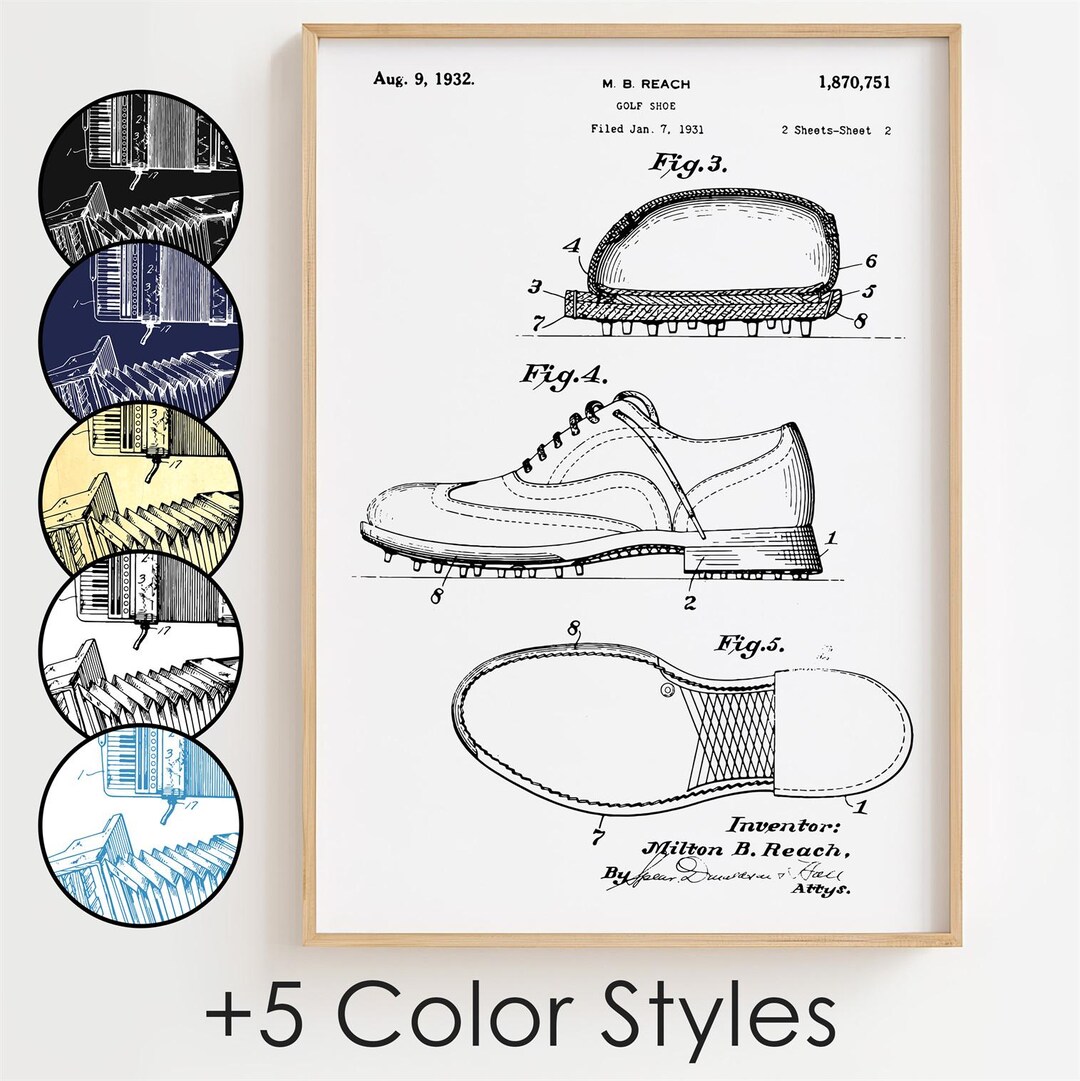 Golf Shoe Blueprint Poster, Golf Shoe Patent Wall Art Minimalistic ...