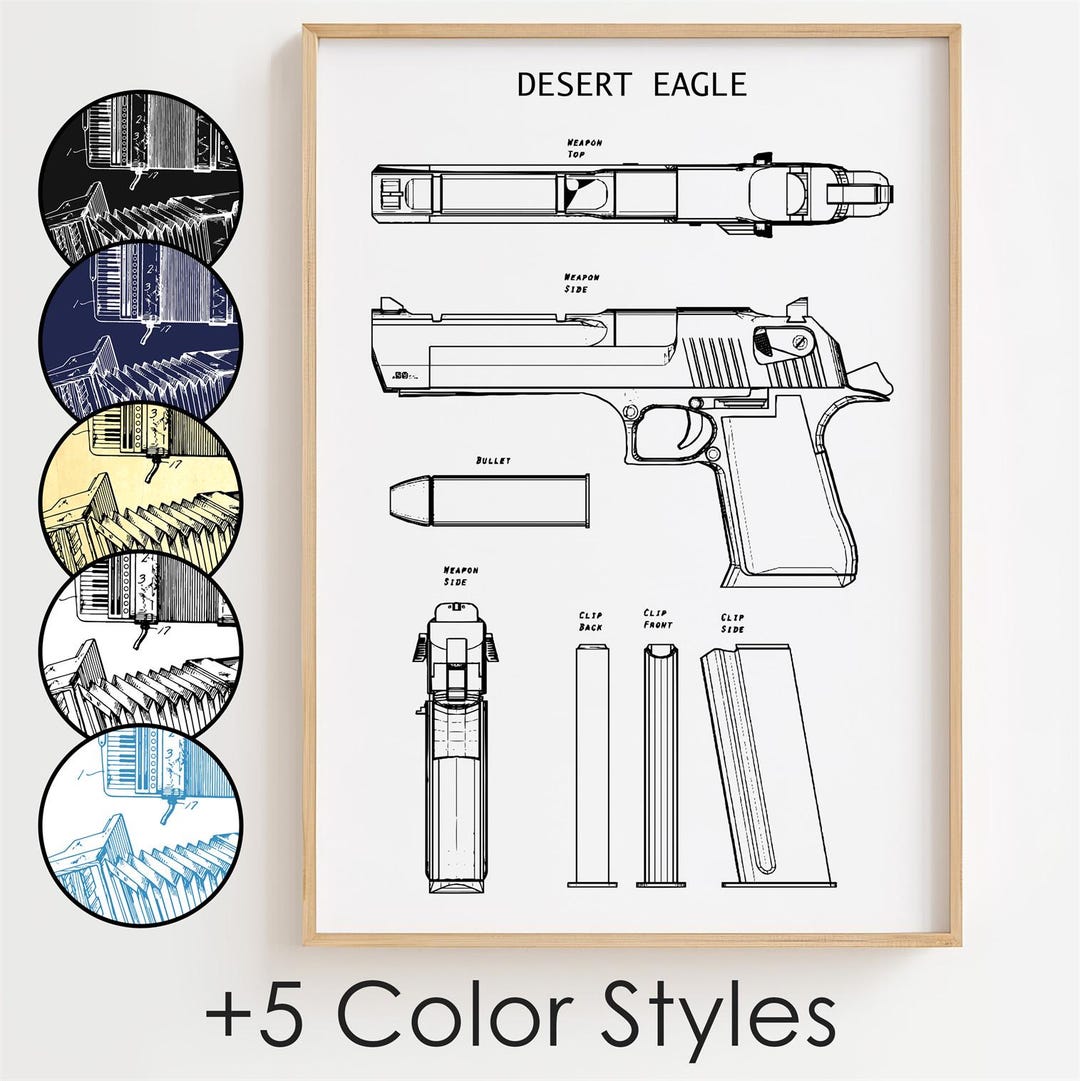 Desert Eagle Blueprint Poster, Desert Eagle Patent Wall Art ...