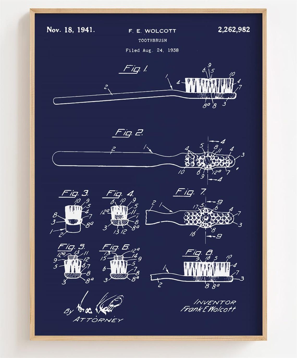 Toothbrush Blueprint Poster, Toothbrush Patent Wall Art Minimalistic ...