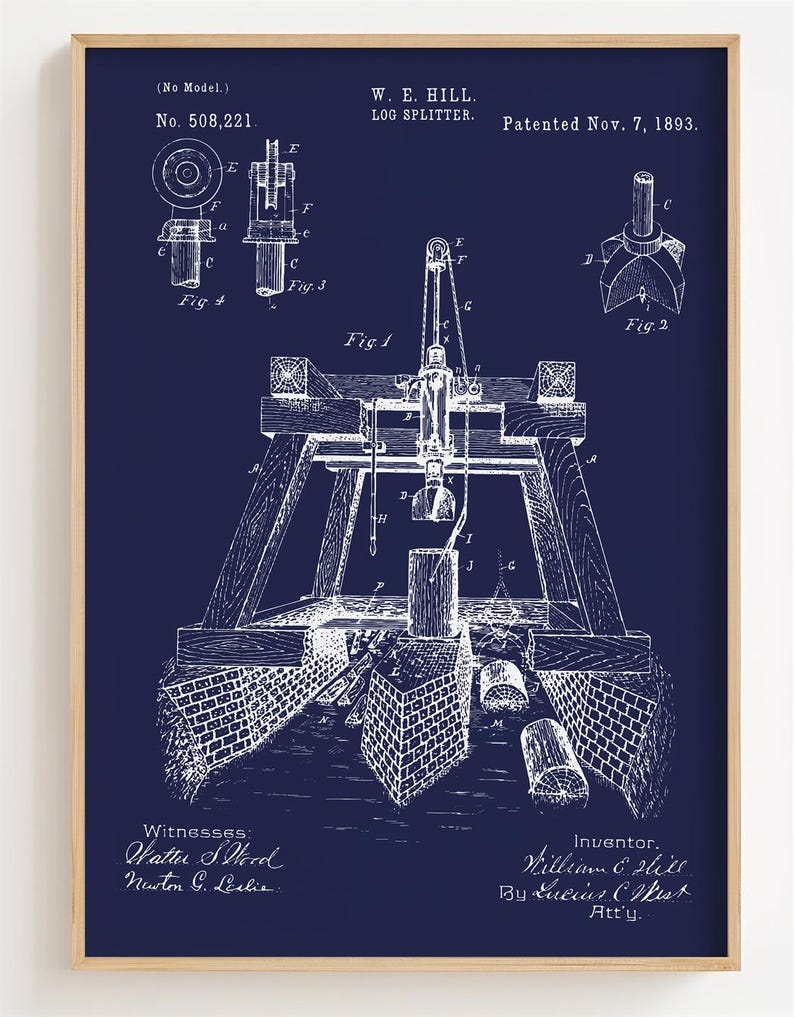 Log Splitter Blueprint Poster, Log Splitter Patent Wall Art ...