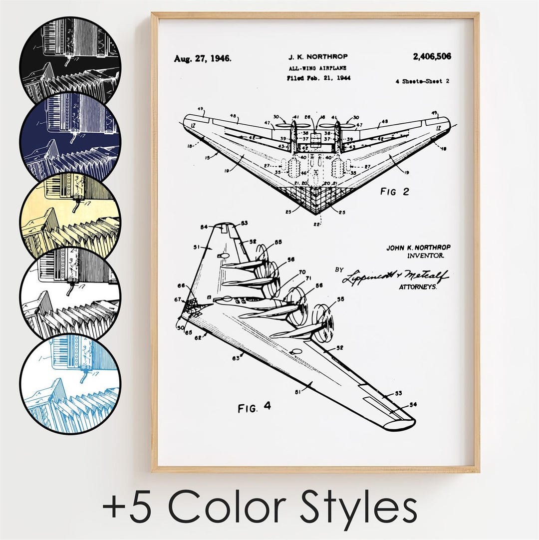 Flying Wing Blueprint Poster, Flying Wing Patent Wall Art Minimalistic ...