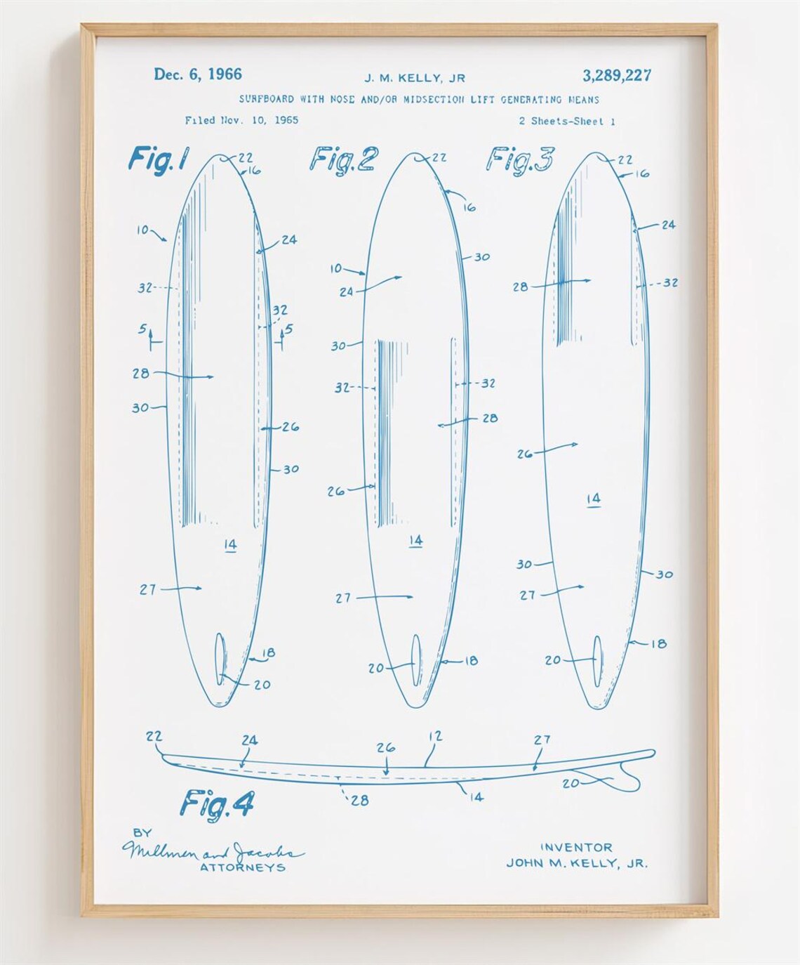 Surfboard Blueprint Poster, Surfboard Patent Wall Art Minimalistic ...