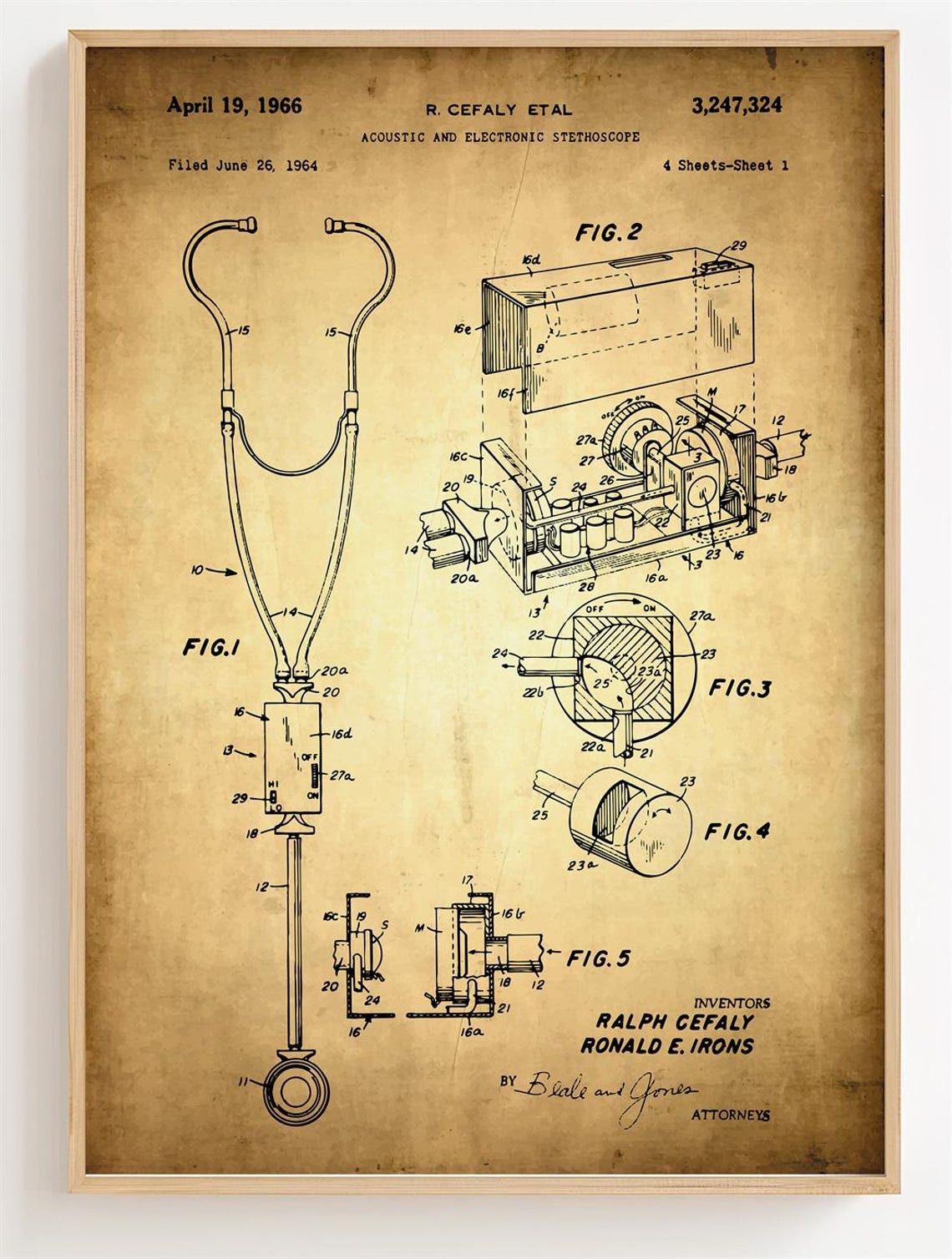 Stethoscope Blueprint Poster, Stethoscope Patent Wall Art Minimalistic ...