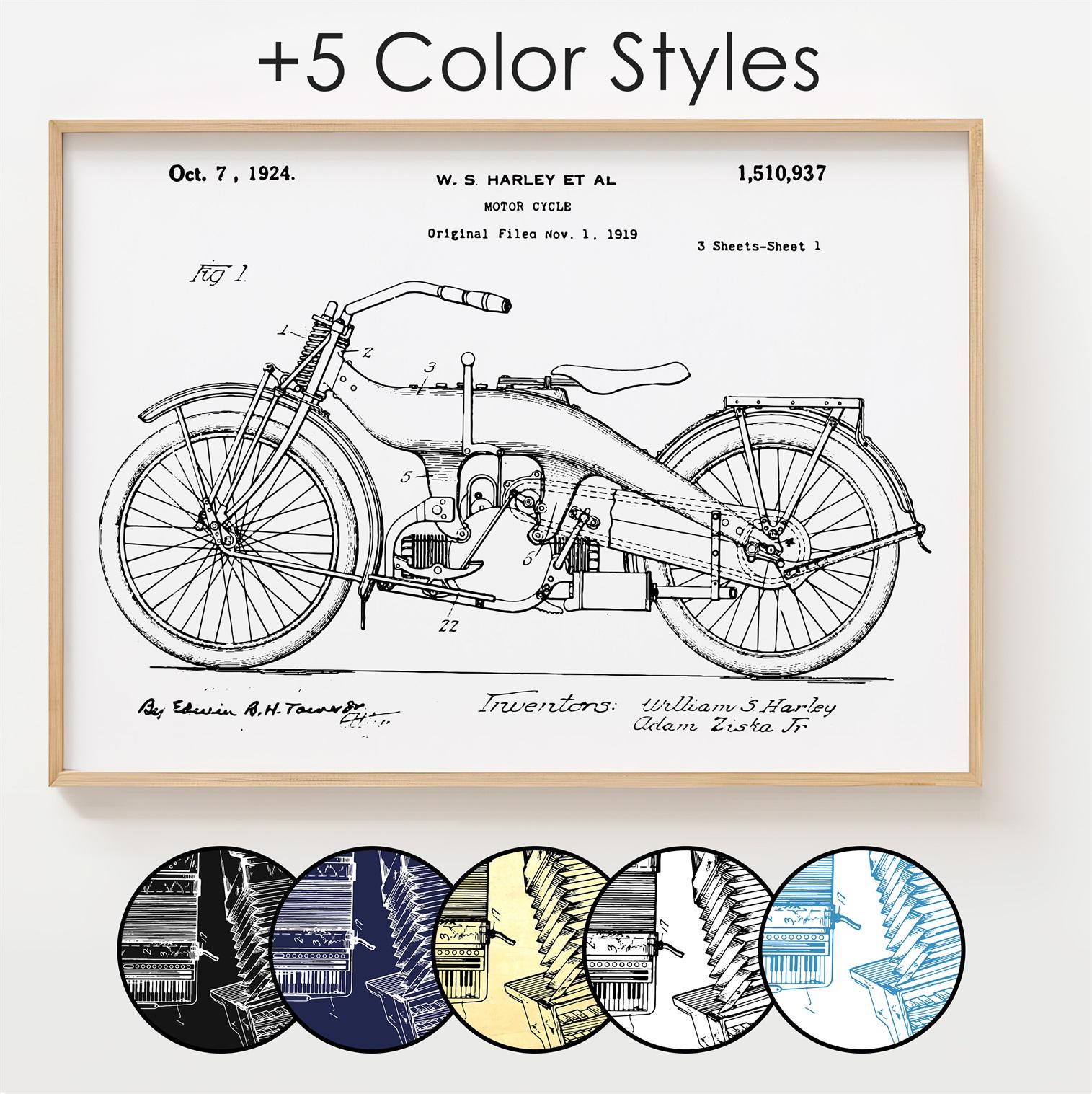 Motorcycle Blueprint Poster, Motorcycle Patent Wall Art Minimalistic ...