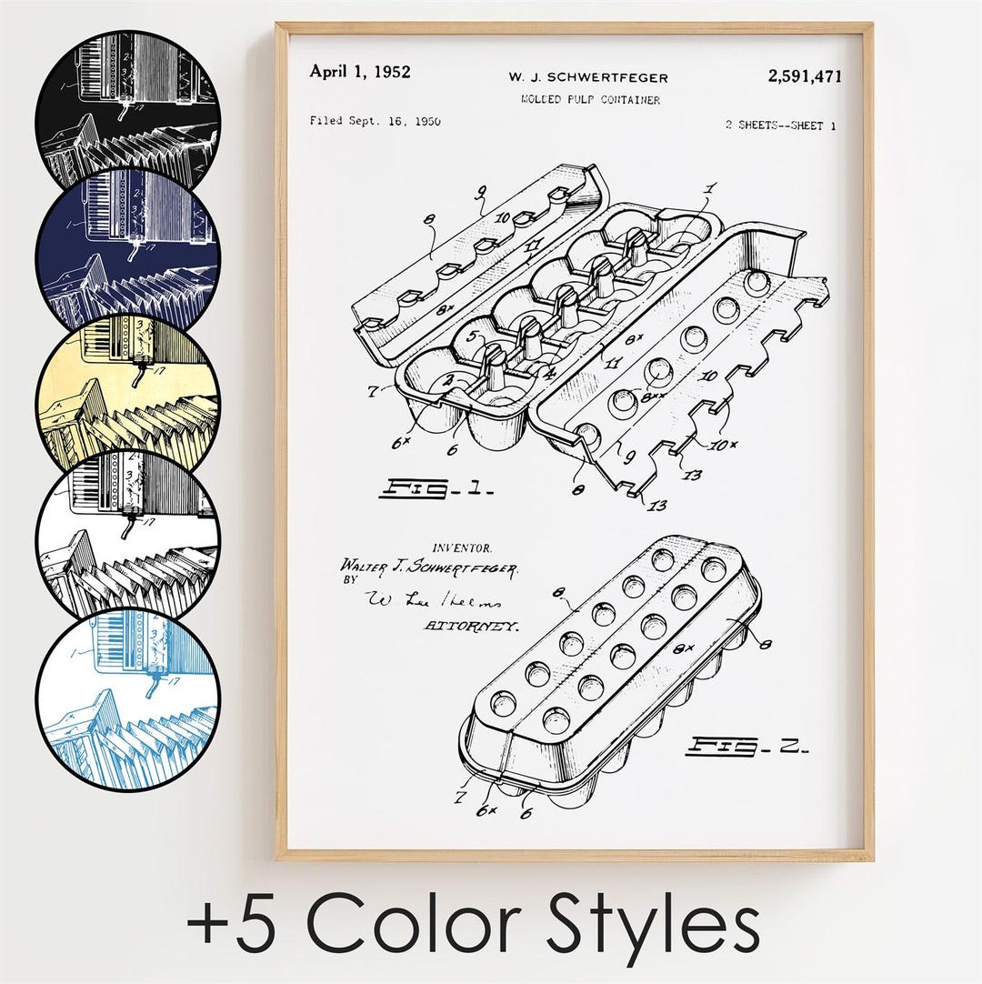 Egg Carton Blueprint Poster, Egg Carton Patent Wall Art Minimalistic ...