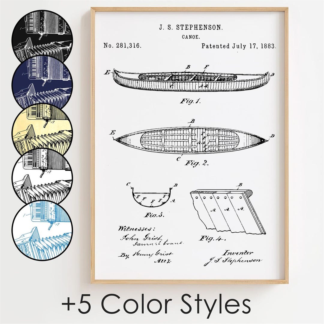 Canoe Blueprint Poster, Canoe Patent Wall Art Minimalistic, Gift Decor ...