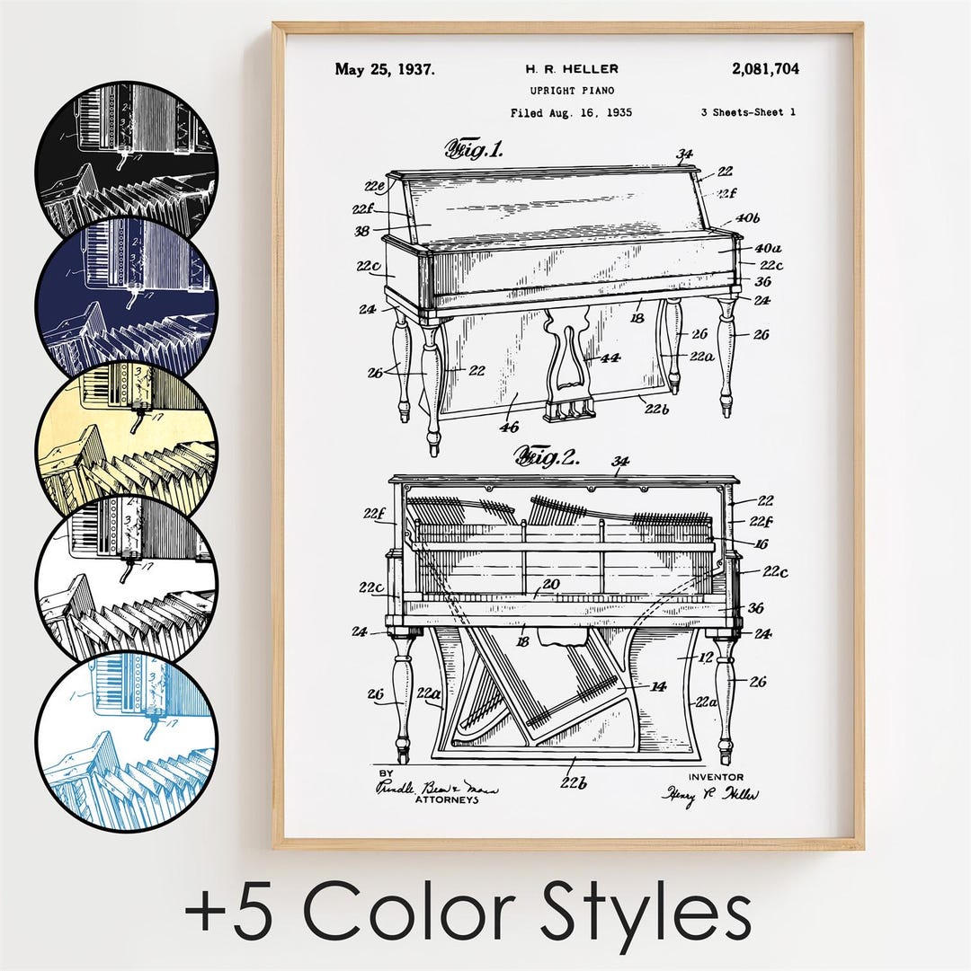 Piano Blueprint Poster, Piano Patent Wall Art Minimalistic, Gift Decor ...