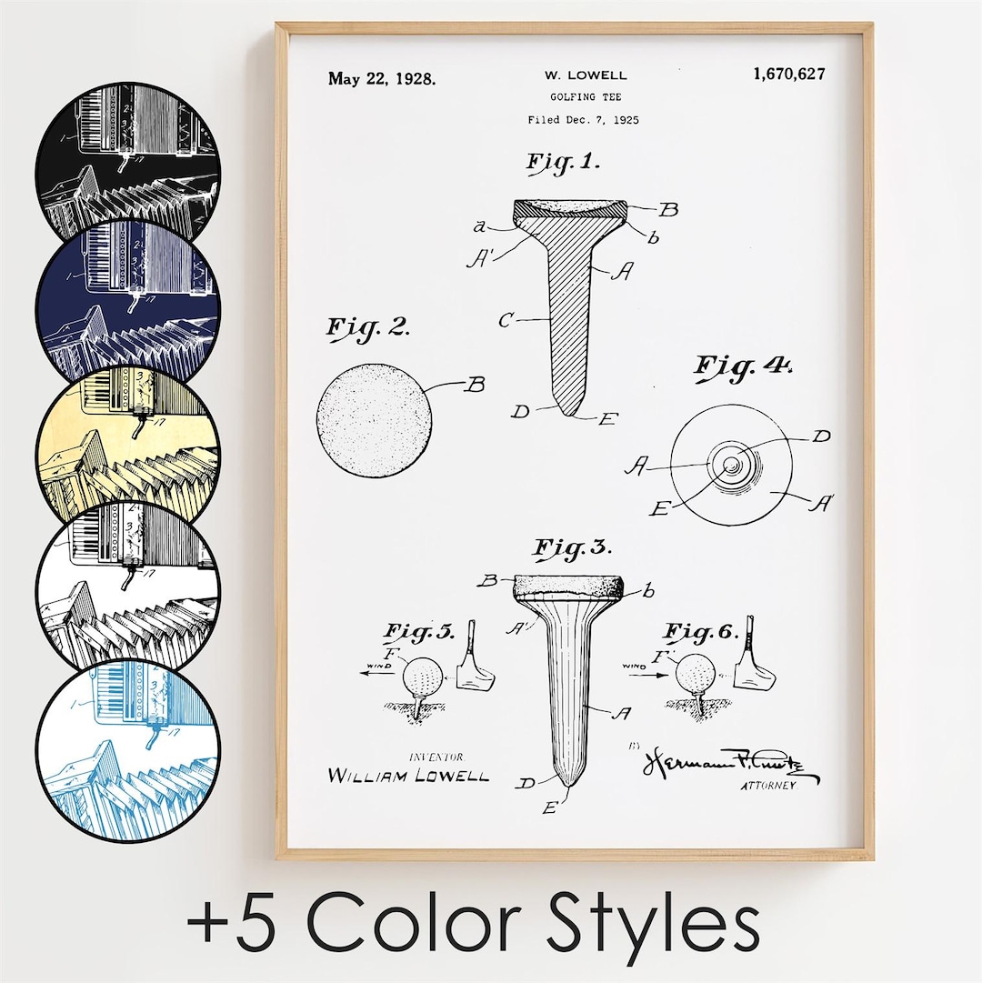 Golf Tee Blueprint Poster, Golf Tee Patent Wall Art Minimalistic, Gift ...