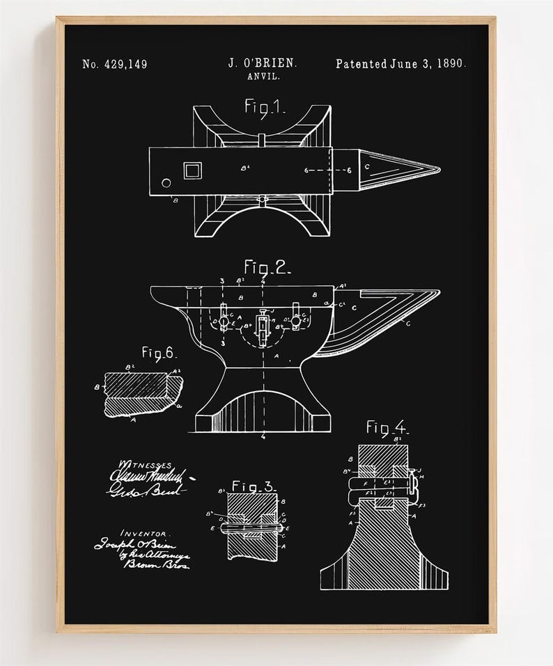 Anvil Blueprint Poster, Anvil Patent Wall Art Minimalistic, Gift Decor ...