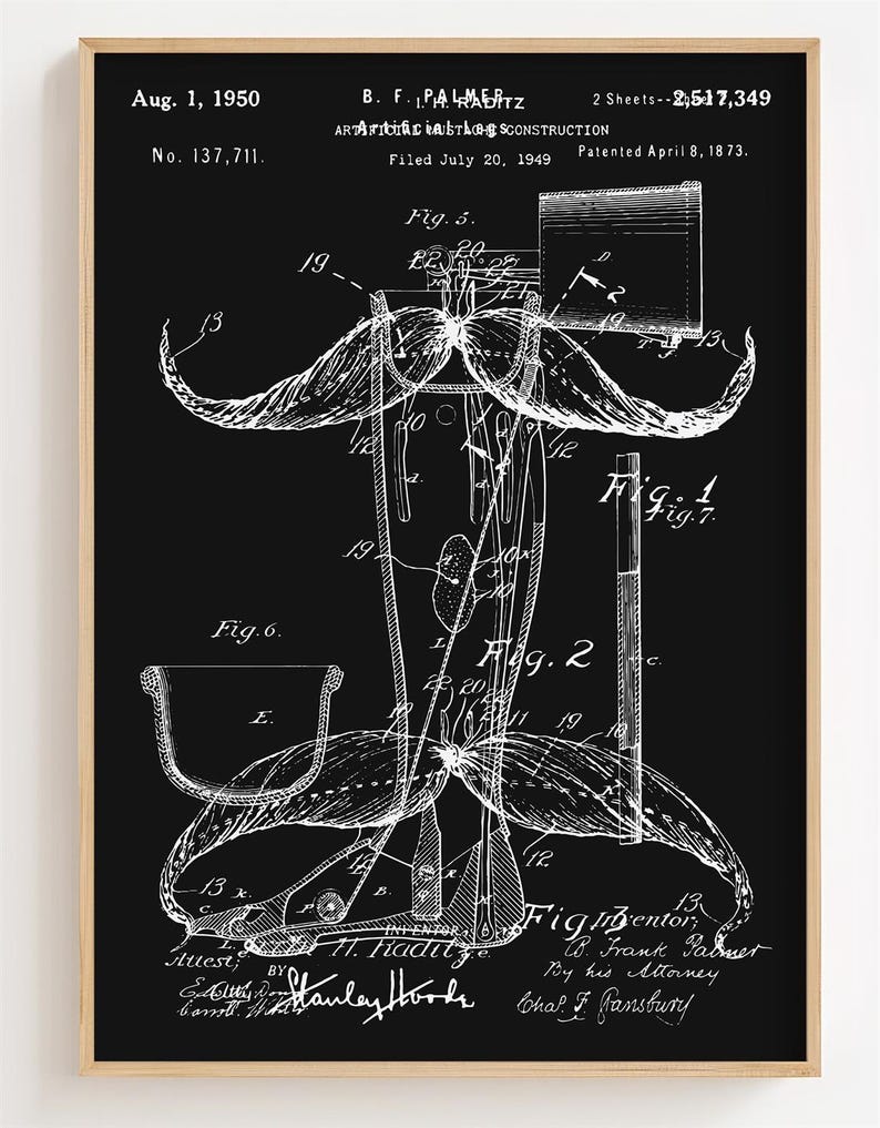 Artificial Mustache Blueprint Poster, Artificial Mustache Patent Wall ...
