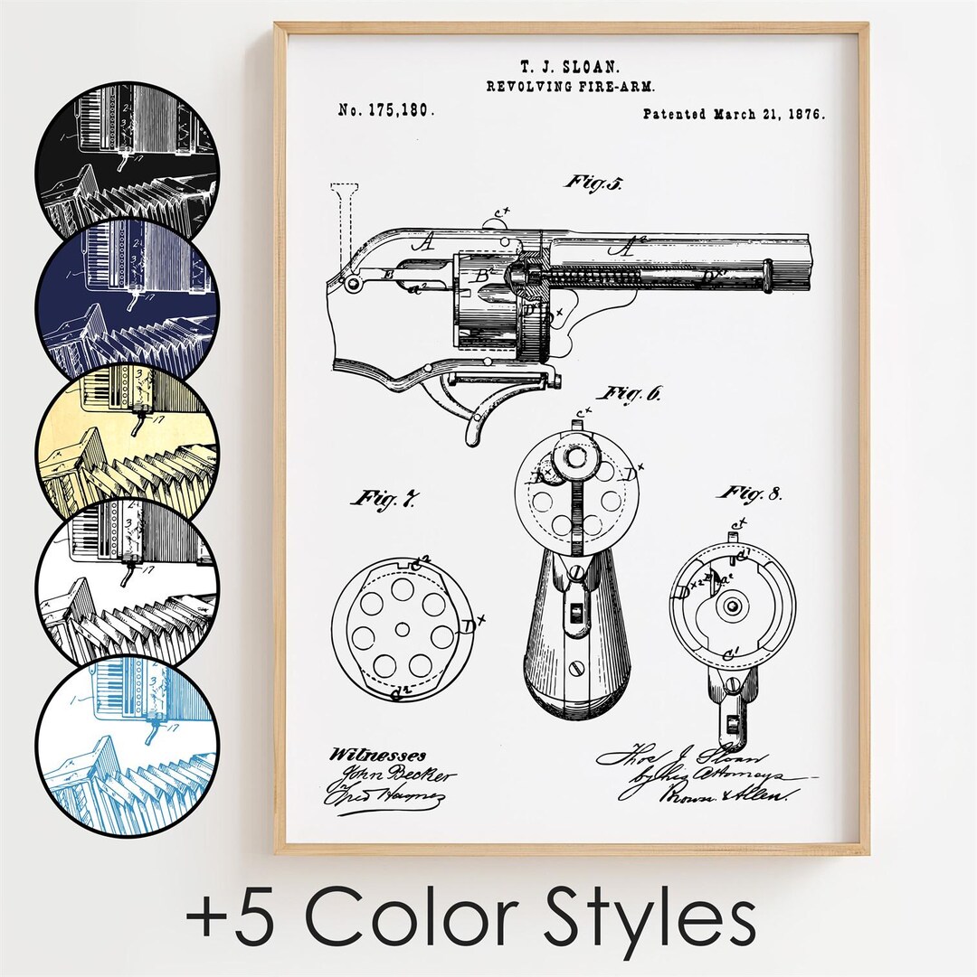 Revolver Blueprint Poster, Revolver Patent Wall Art Minimalistic, Gift ...