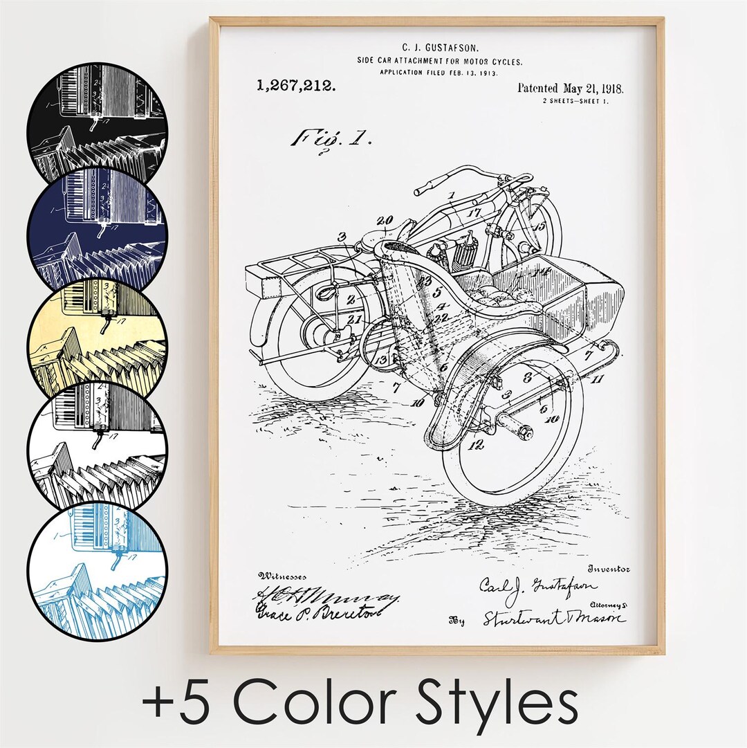 Sidecar Blueprint Poster, Sidecar Patent Wall Art Minimalistic, Gift ...