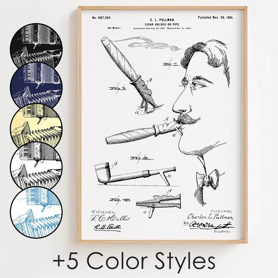 Cigar Holder Blueprint Poster, Cigar Holder Patent Wall Art ...