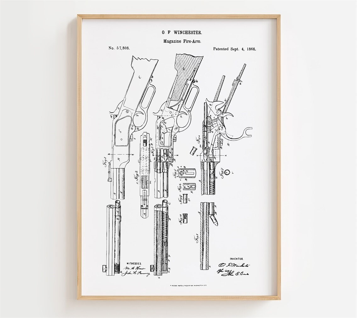 1866 Winchester Rifle Blueprint Poster, Patent Wall Art Minimalistic ...