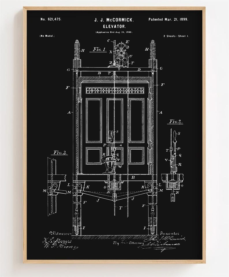 Elevator Blueprint Poster, Elevator Patent Wall Art Minimalistic, Gift ...