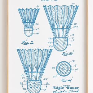 Badminton Shuttle Blueprint Poster, Badminton Shuttle Patent Wall Art ...