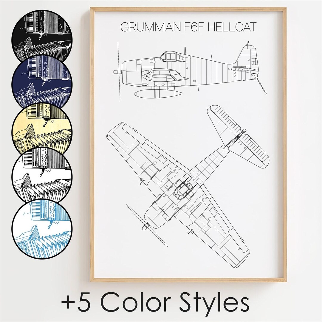 Grumman F6F Hellcat Blueprint Poster, Grumman F6F Hellcat Patent Wall ...