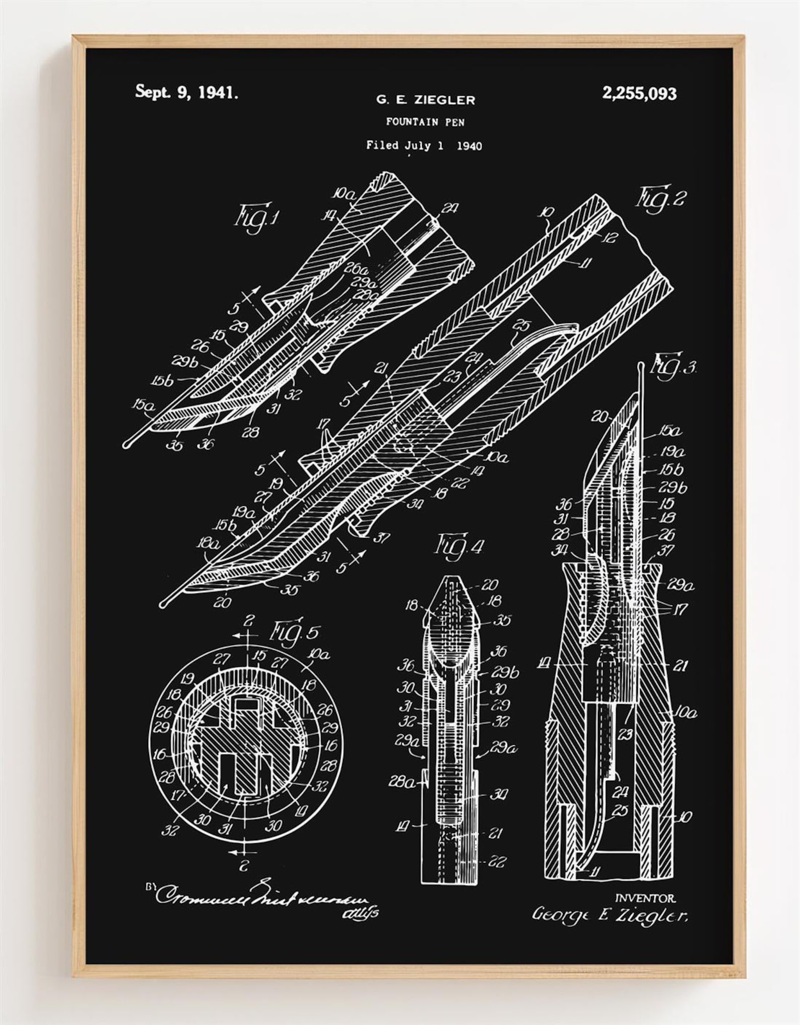 Fountain Pen Blueprint Poster, Fountain Pen Patent Wall Art ...