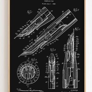 Fountain Pen Blueprint Poster, Fountain Pen Patent Wall Art Minimalistic, Gift Decor [UNFRAMED ...