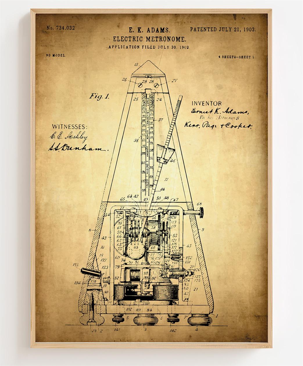 Electric Metronome Blueprint Poster, Electric Metronome Patent Wall Art ...