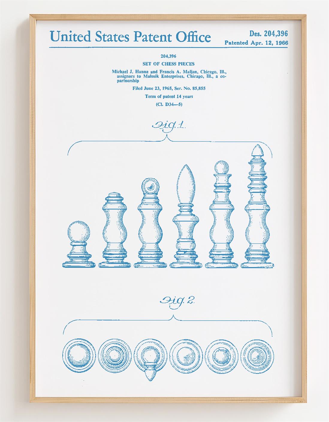 Chess Pieces Blueprint Poster, Chess Pieces Patent Wall Art ...