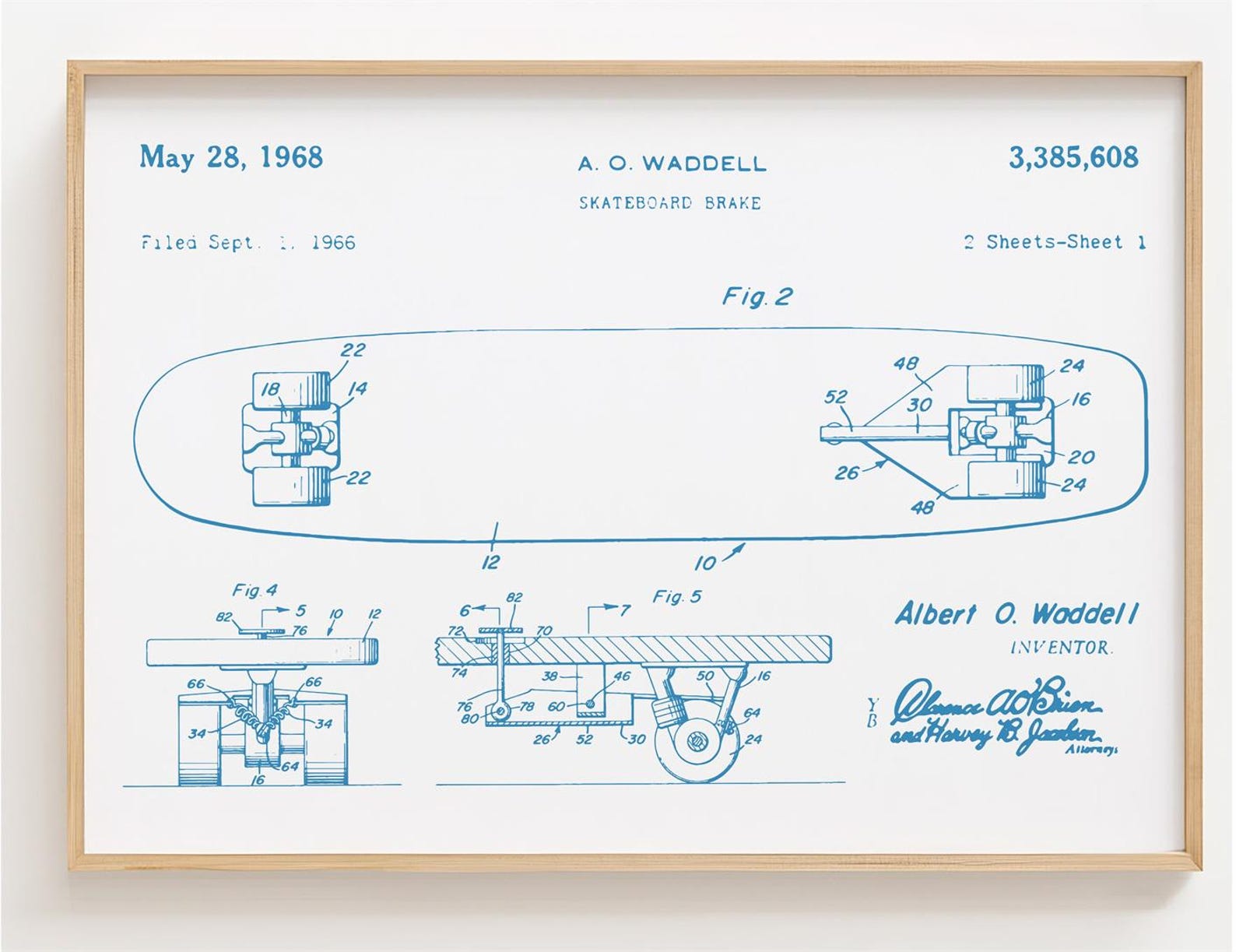 Skateboard Blueprint Poster, Skateboard Patent Wall Art Minimalistic ...