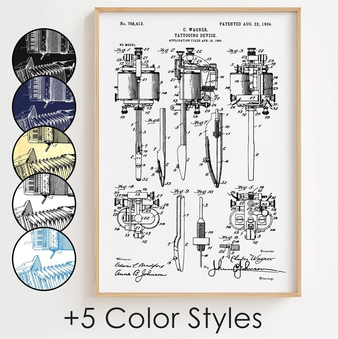 Tattoo Machine Blueprint Poster, Tattoo Machine Patent Wall Art ...