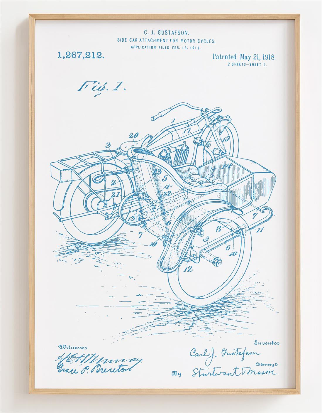 Sidecar Blueprint Poster, Sidecar Patent Wall Art Minimalistic, Gift ...