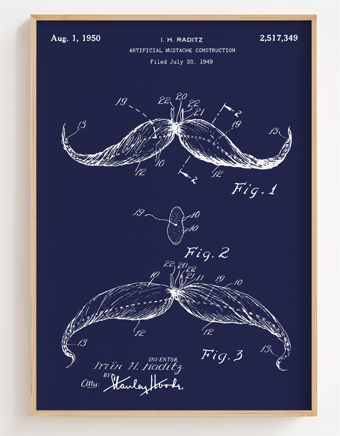 Artificial Mustache Blueprint Poster, Artificial Mustache Patent Wall ...