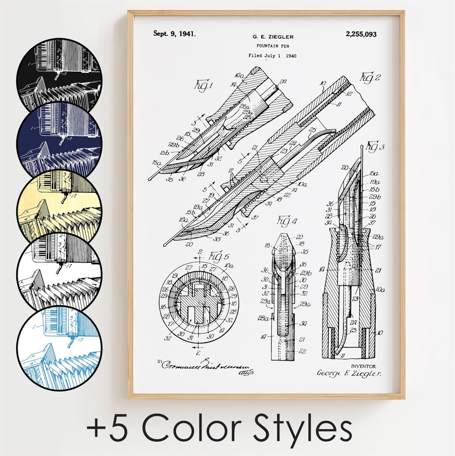 Fountain Pen Blueprint Poster, Fountain Pen Patent Wall Art ...