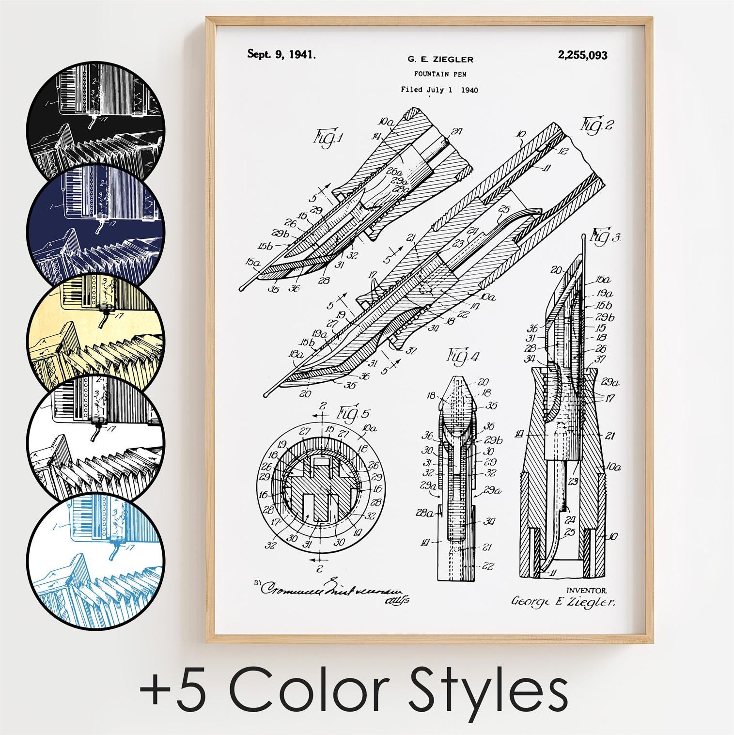 Fountain Pen Blueprint Poster, Fountain Pen Patent Wall Art ...