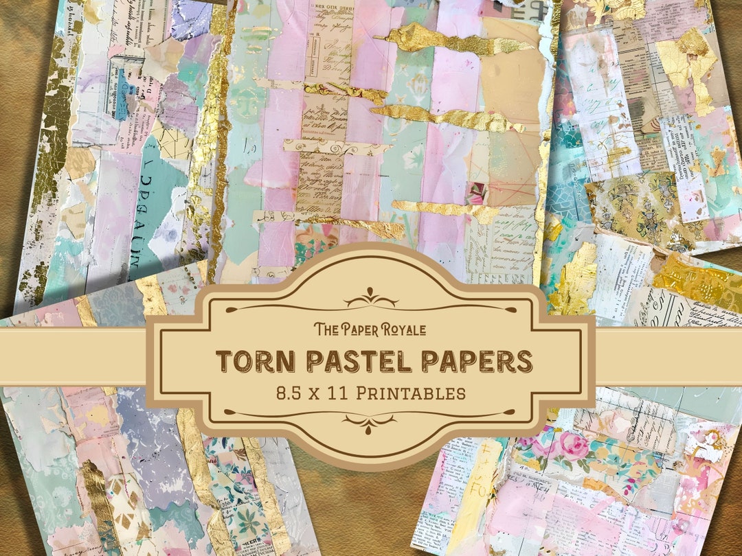 23 Torn Pastel Papers, Junk Journal Papers, Collage, Torn Newspapers ...