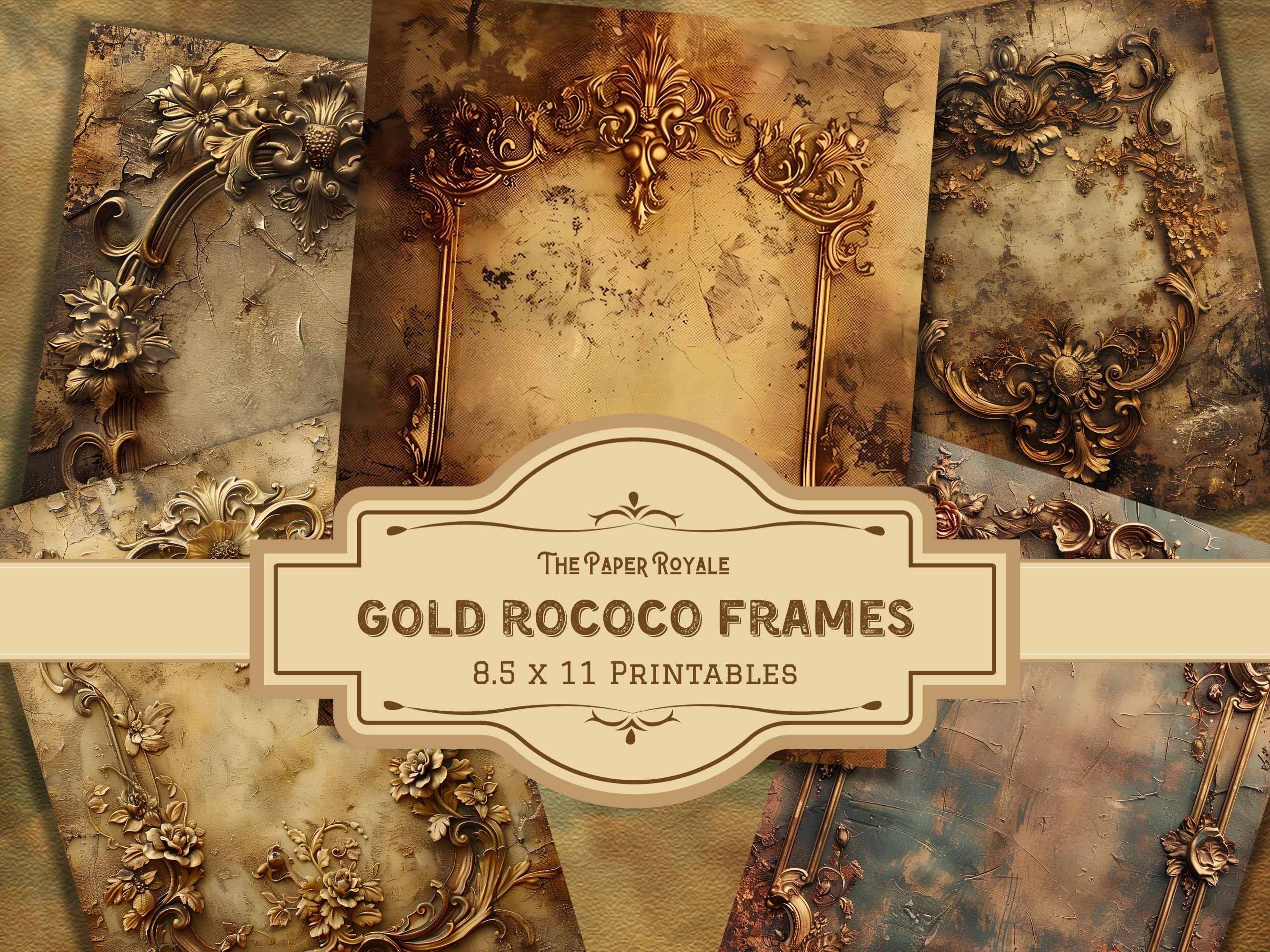 30 Gold Rococo Frames, 8.5x11 Inch, Printable, Ornate Decorative ...