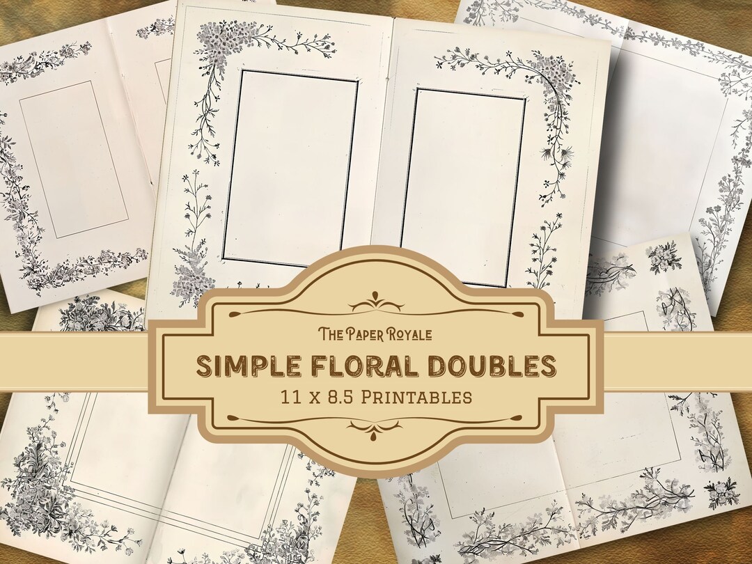 20 Simple Floral Doubles, Frames, Borders, Junk Journal Papers, 11x8.5 ...