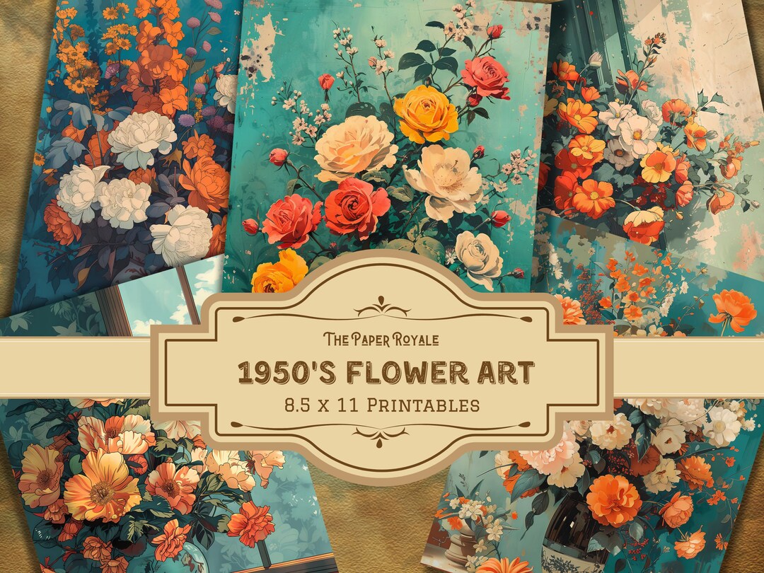 1950s Floral Art Journal Paper: Retro Flower Designs (digital Download ...