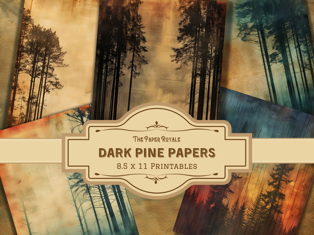 34 Dark Pine Papers, Old Vintage Forest, Tall Trees, Ephemera, Junk ...