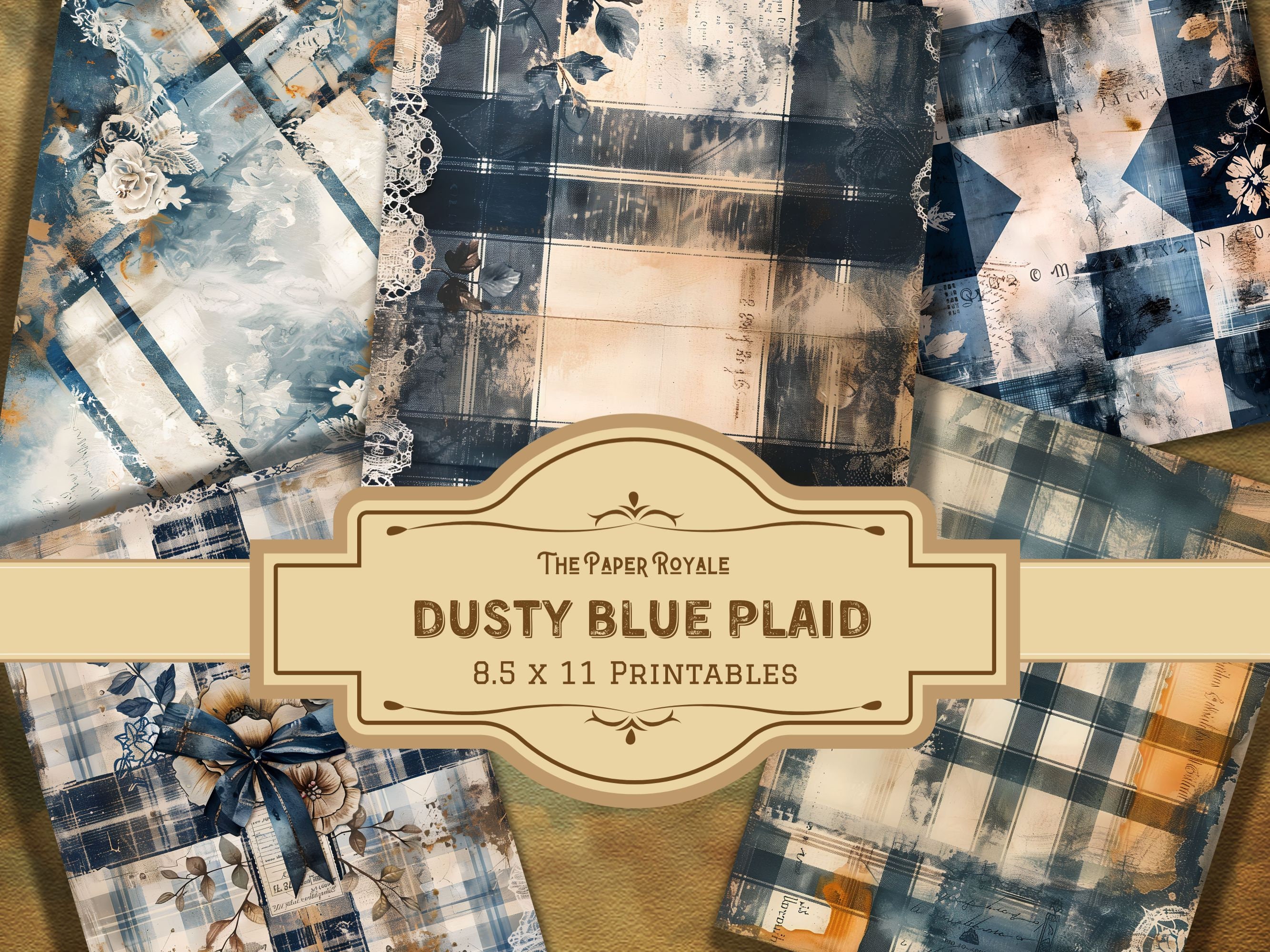 Dusty Blue Plaid Paper: 8.5x11 Grunge Scrapbook Paper (digital Download ...
