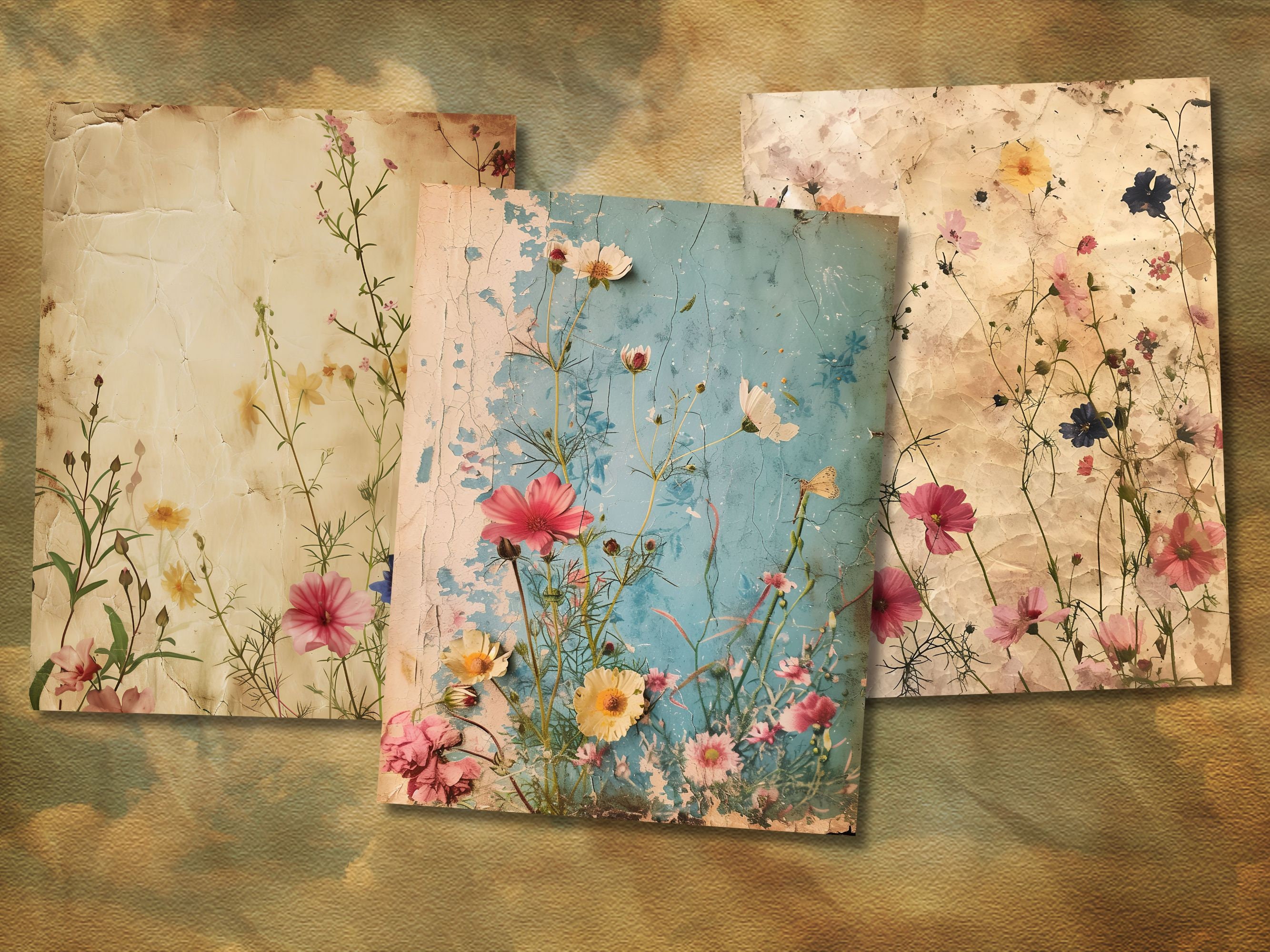 24 Wildflower Papers, Junk Journal Pages, 8.5x11 Inch, Printable ...