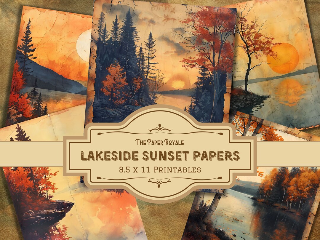 24 Lakeside Sunset Papers, 8.5x11 Inch, Printable, Scenic Decorative ...