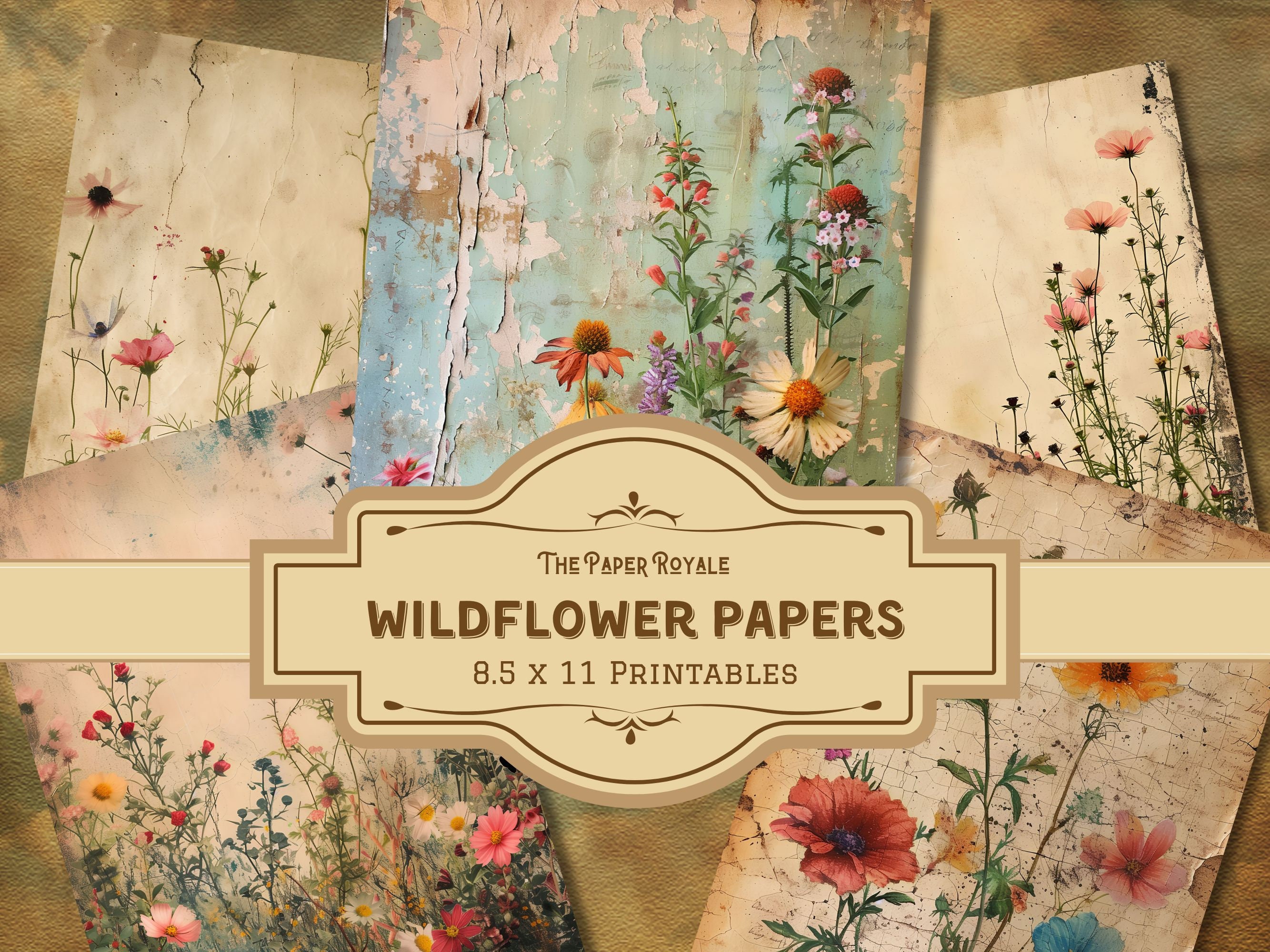24 Wildflower Papers, Junk Journal Pages, 8.5x11 Inch, Printable ...