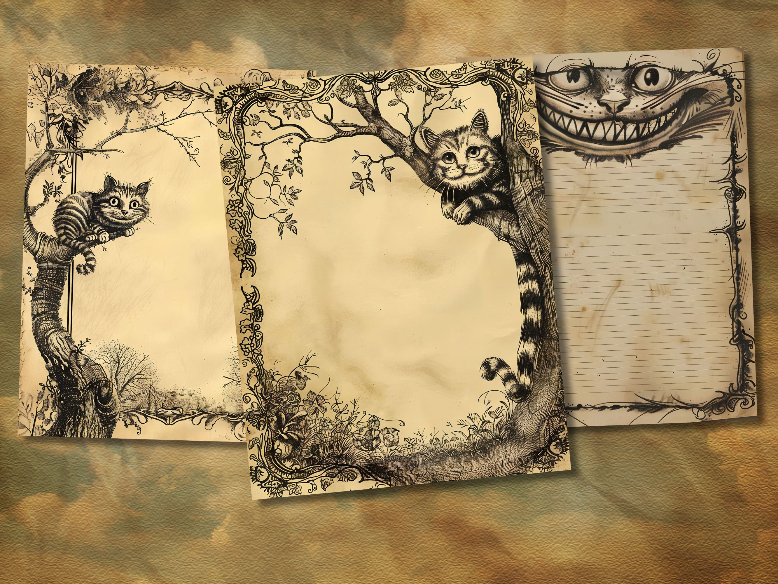 Cheshire Cat Printable Papers: Wonderland Scrapbook Pages (digital ...