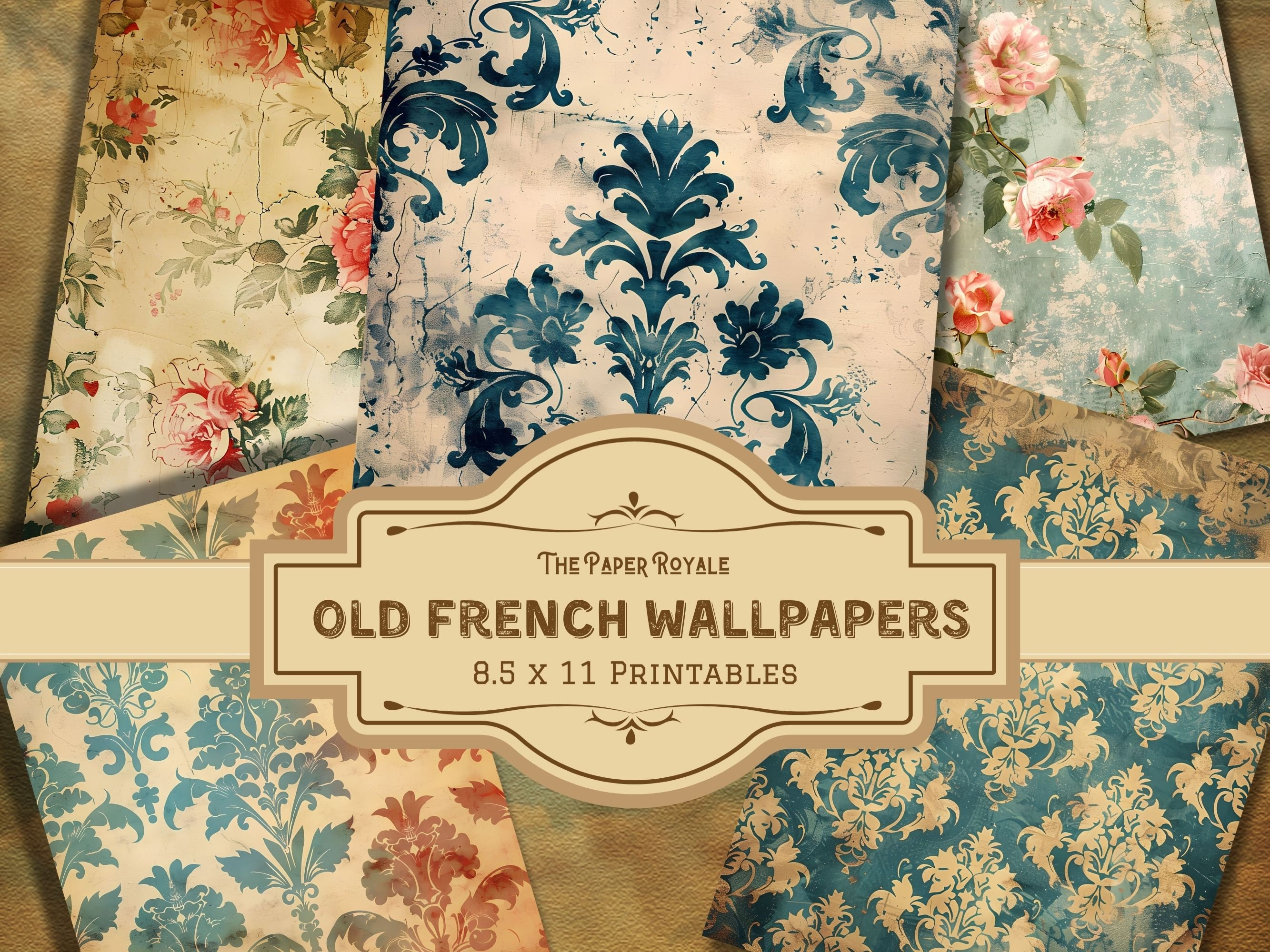 28 Old French Wallpapers, Junk Journal Pages, 8.5x11 Inch, Printable ...