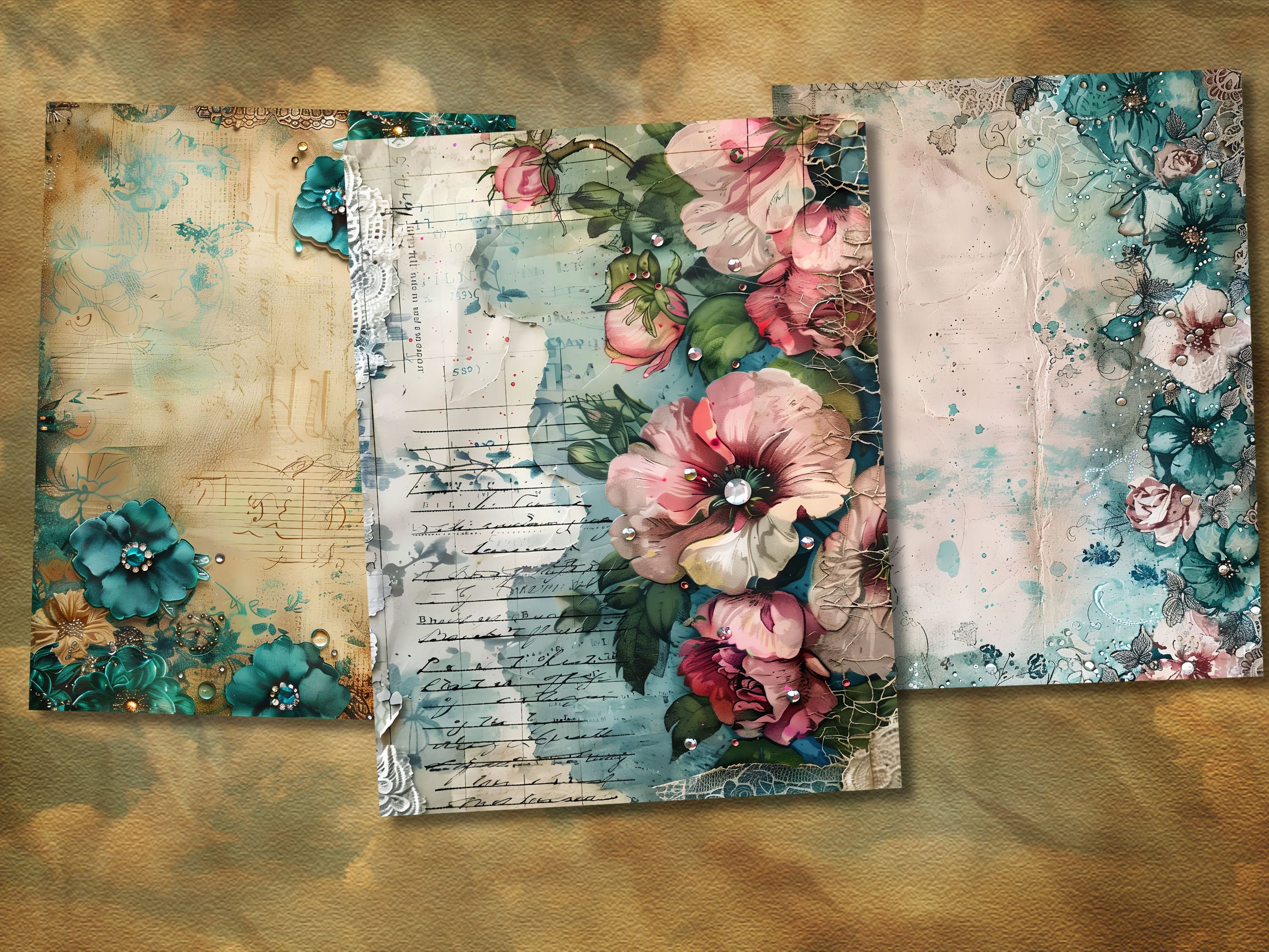 33 Teal Victorian Papers, Junk Journal Pages, 8.5x11 Inch, Printable ...