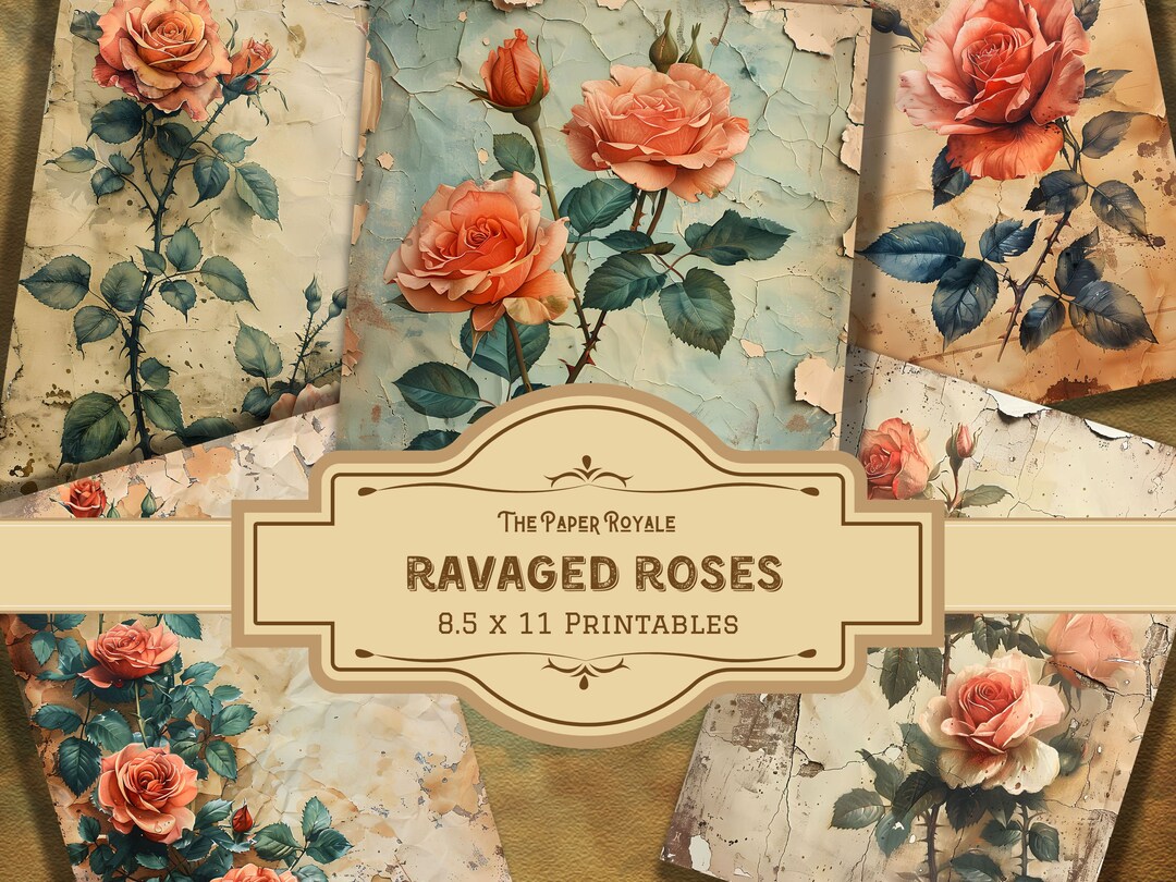 30 Ravaged Roses Journal Pages, 8.5x11 Inch, Printable, Distressed ...