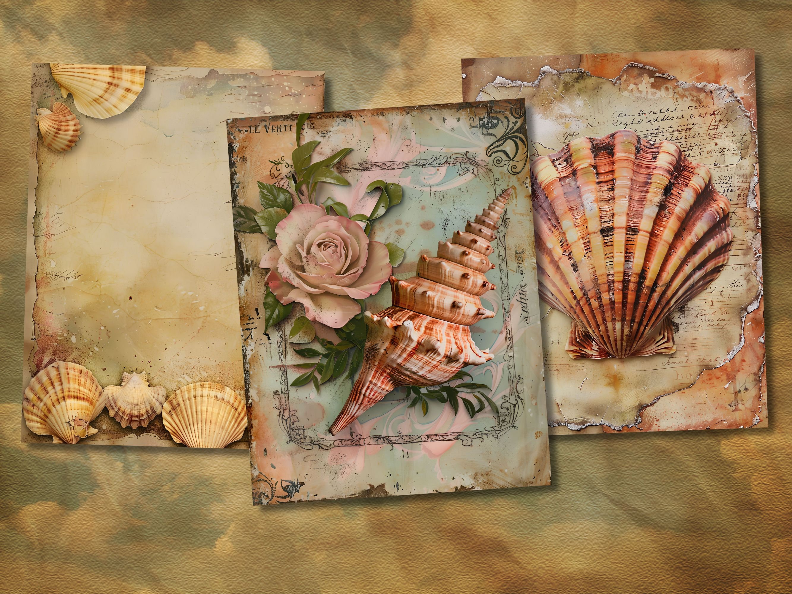 21 Vintage Seashell Papers, 8.5x11 Inch, Printable, Nautical Theme ...