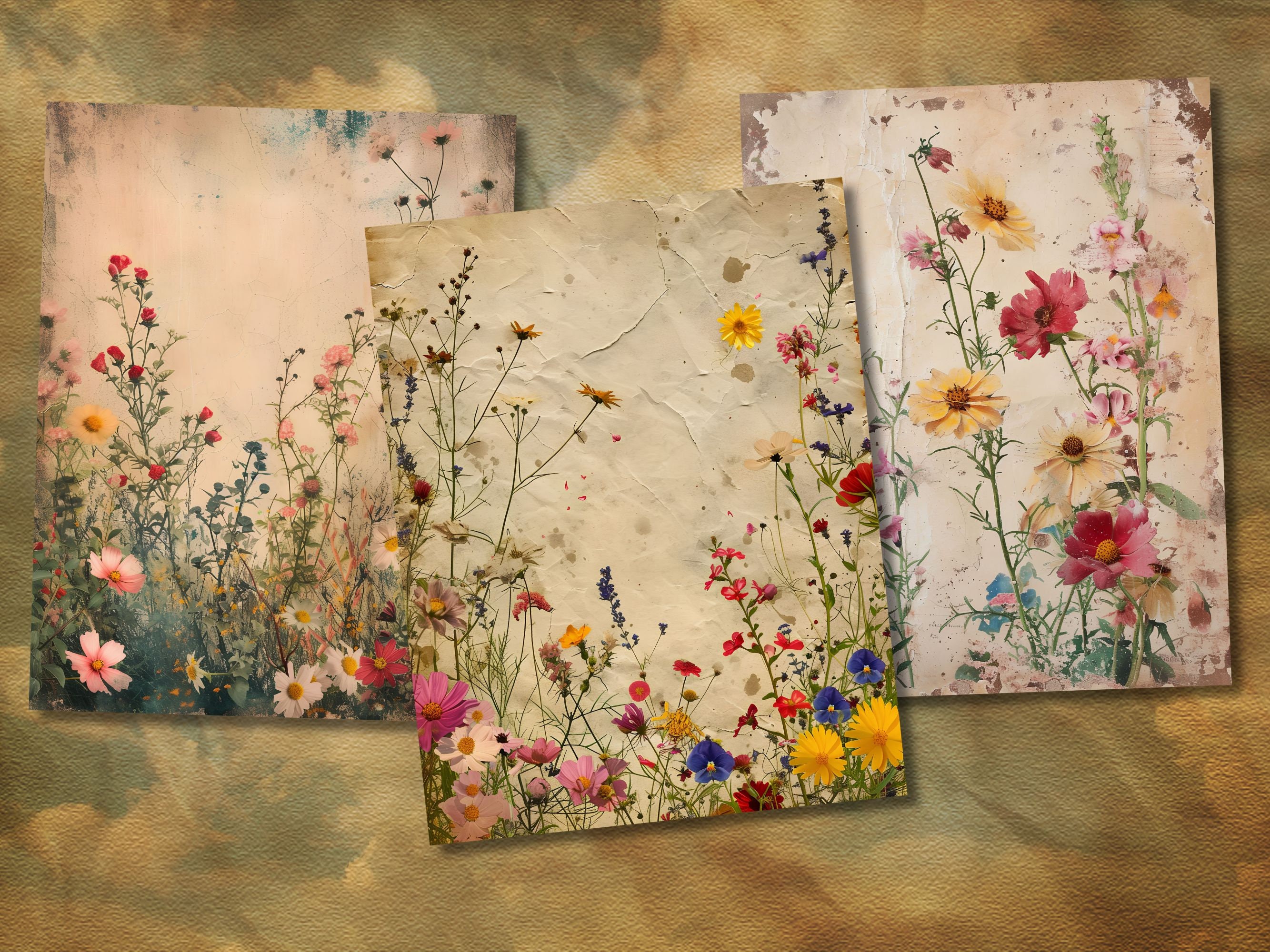 24 Wildflower Papers, Junk Journal Pages, 8.5x11 Inch, Printable ...