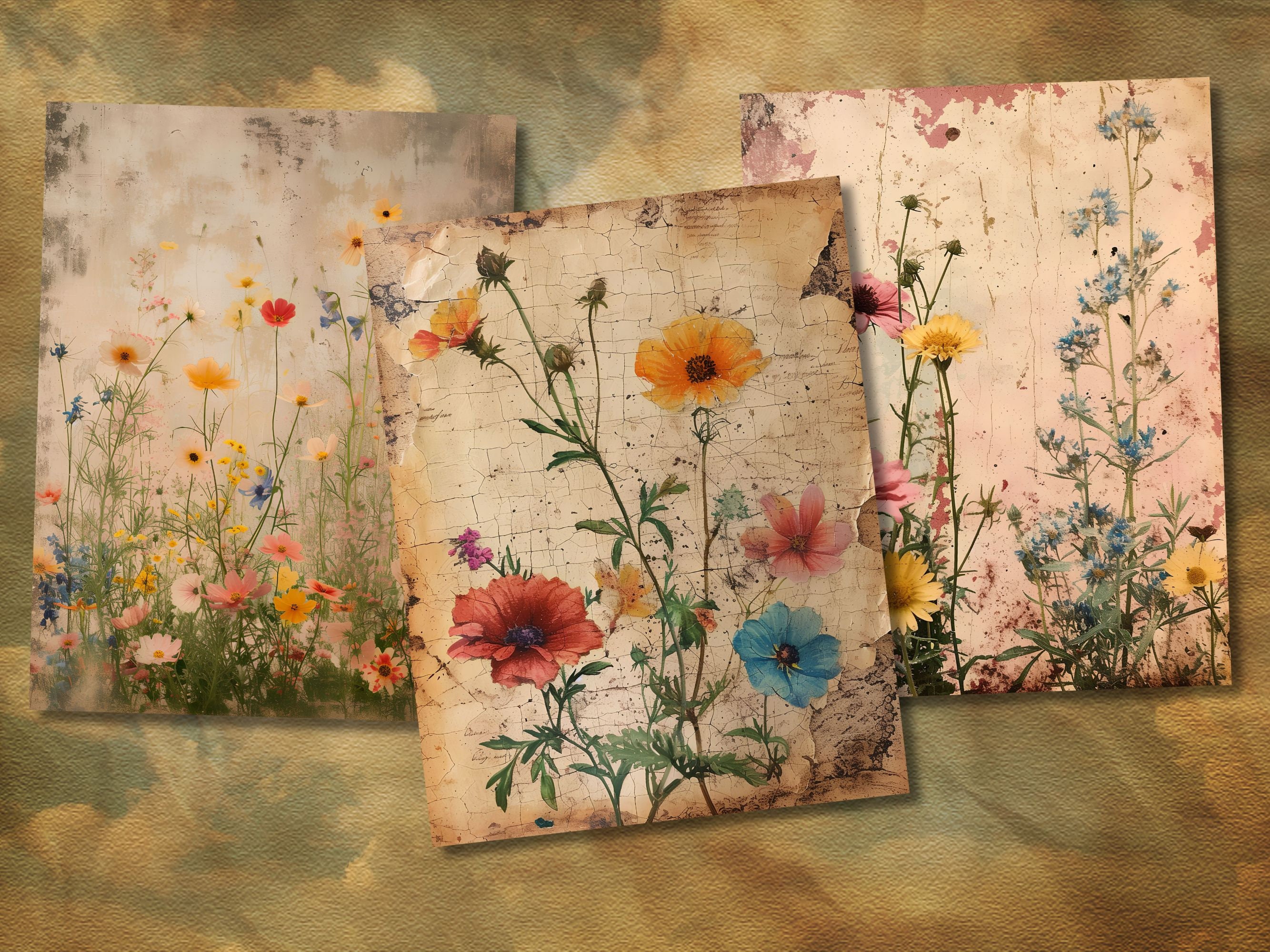 24 Wildflower Papers, Junk Journal Pages, 8.5x11 Inch, Printable ...