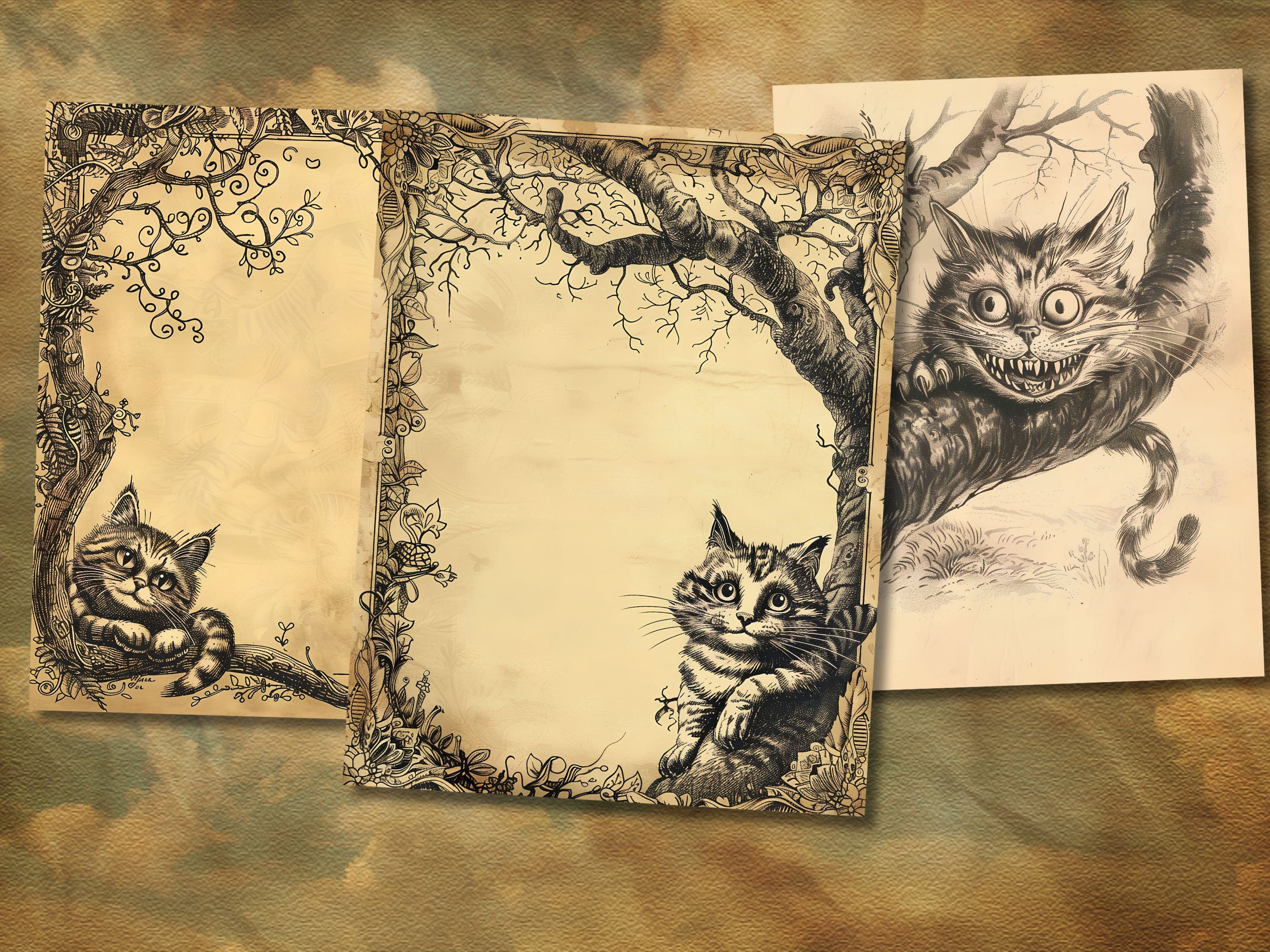 Cheshire Cat Printable Papers: Wonderland Scrapbook Pages (digital ...