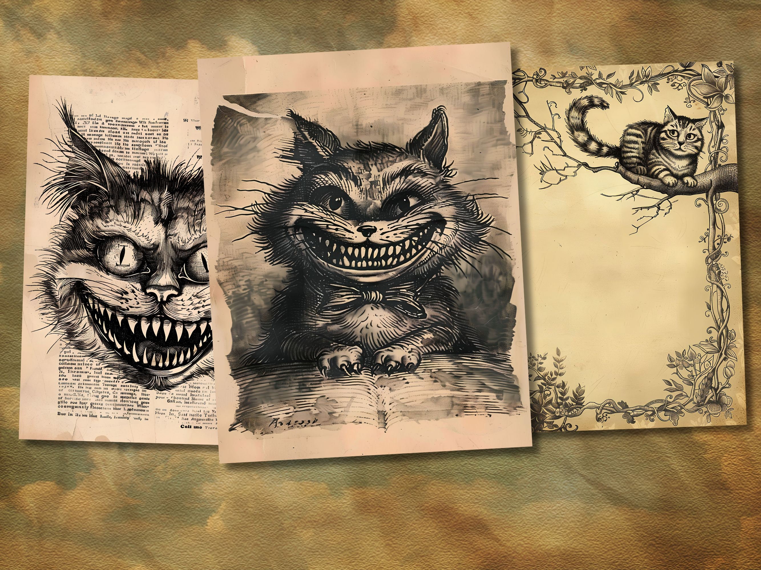 Cheshire Cat Printable Papers: Wonderland Scrapbook Pages (digital ...
