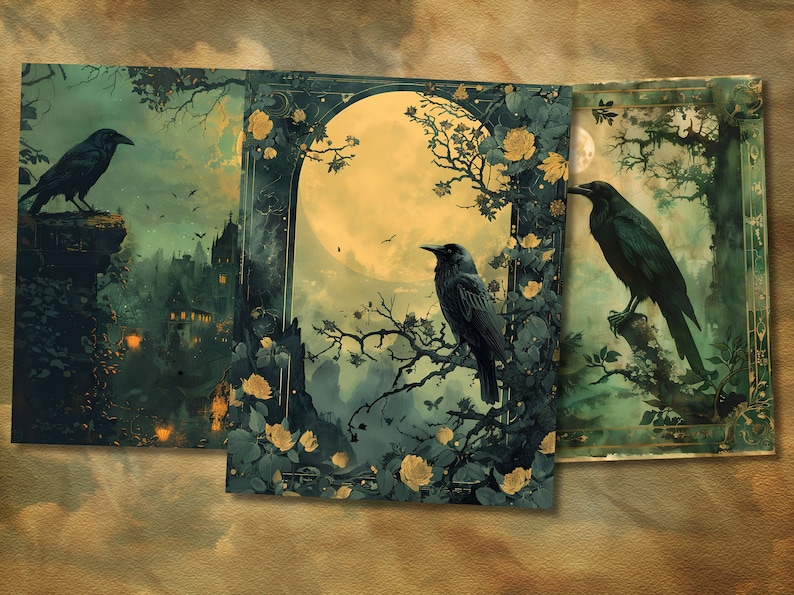 23 Folklore Ravens, Raven Journal Papers, 8.5x11 Inch, Printable ...